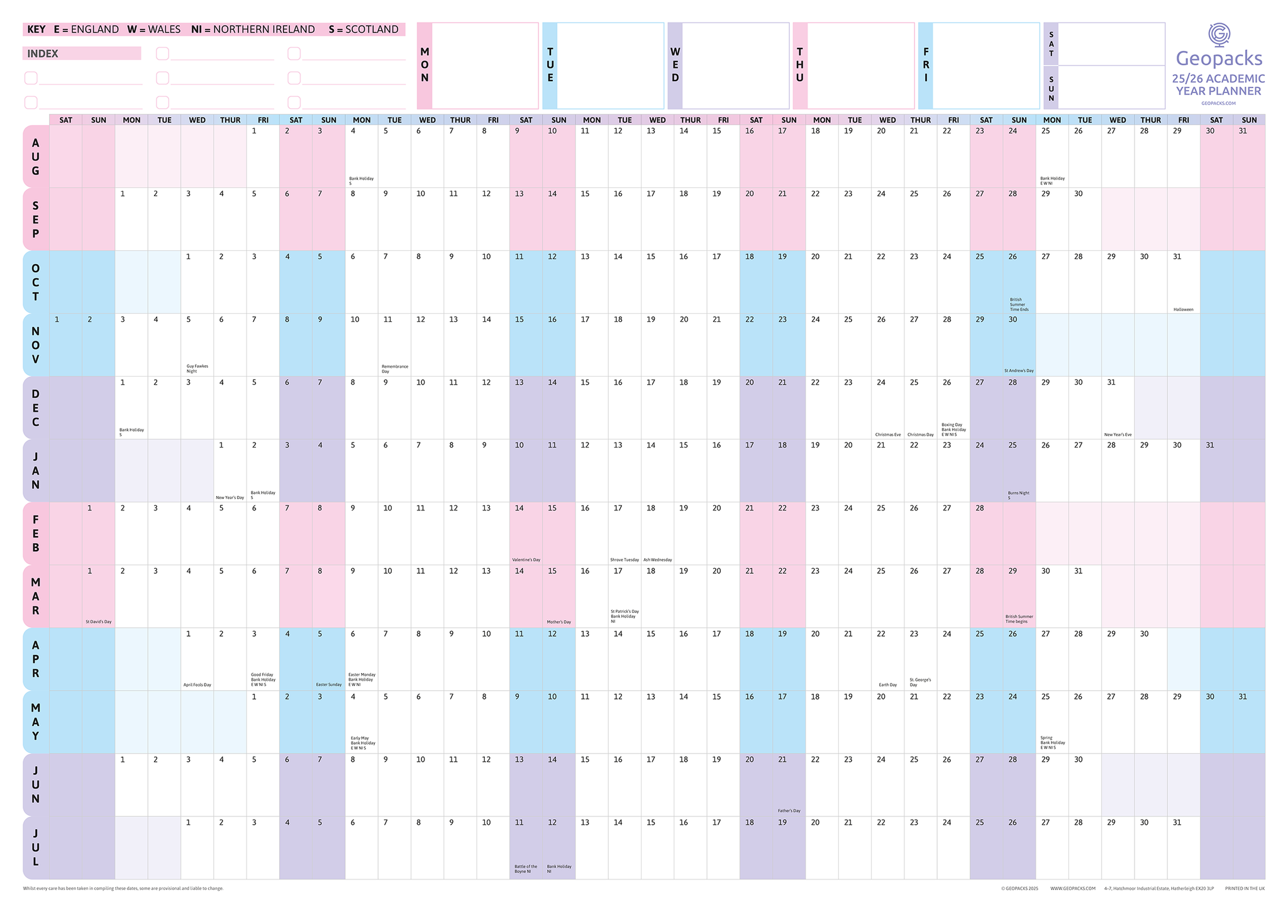 2025 /2026 Academic Year Wall Planner | Small & Giant planners – Map ...