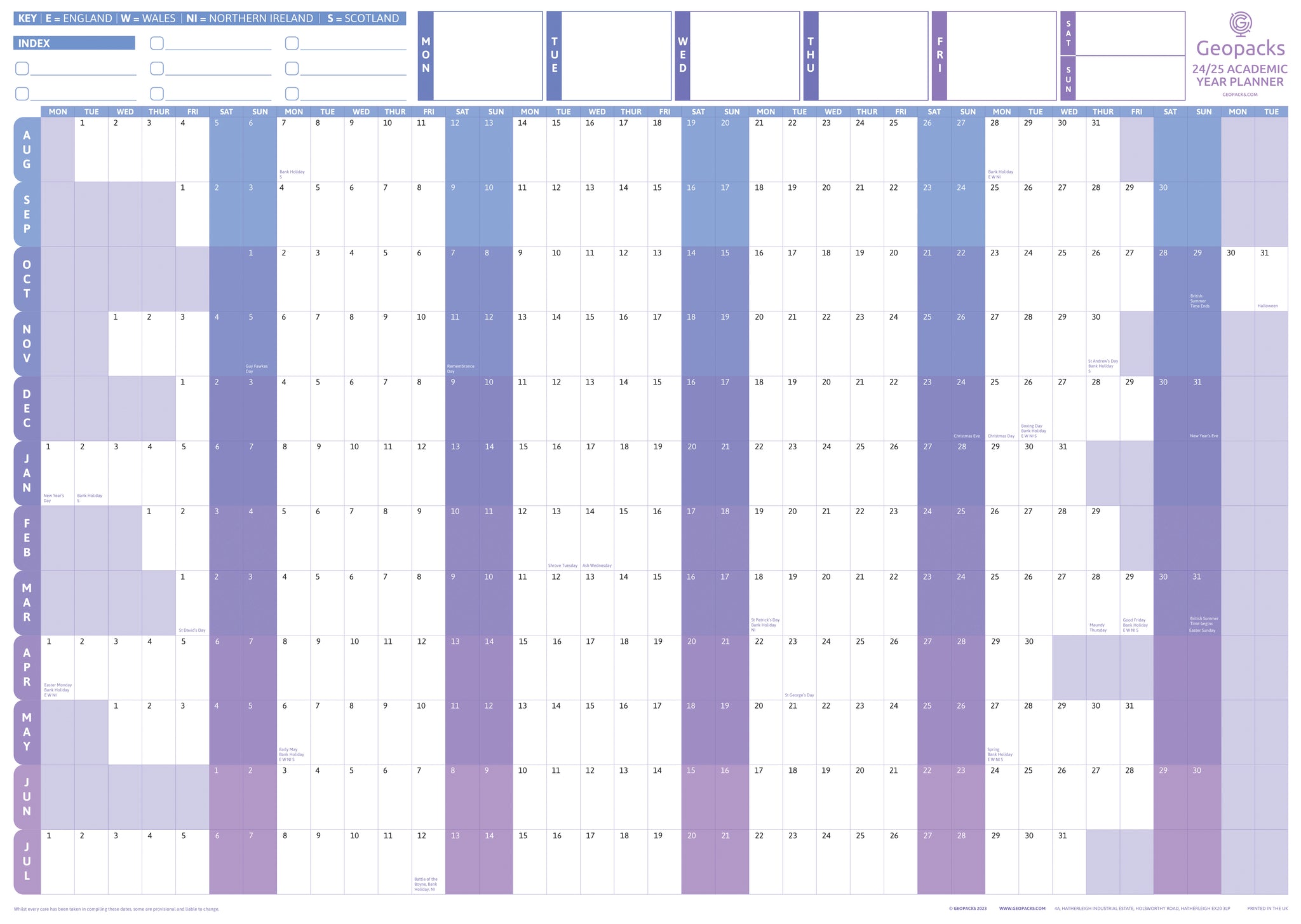 2023 /2024 Academic Year Planner | Butler and Hill UK – Map Marketing