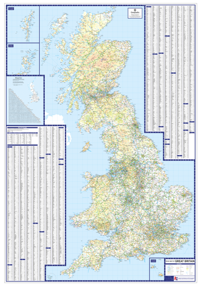 British Isles Motoring Road Wall Map of UK and Ireland | Map Marketing