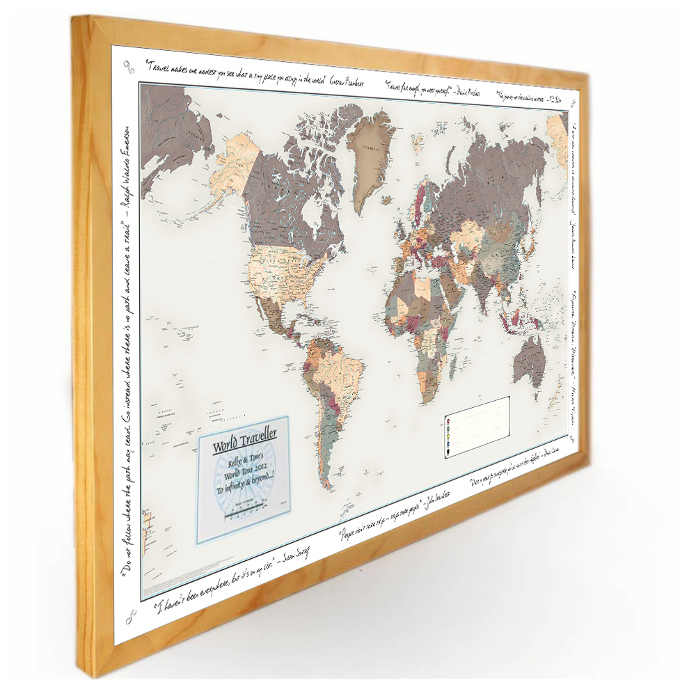 Personalised World Traveller Map, personalised framed world map – Map ...