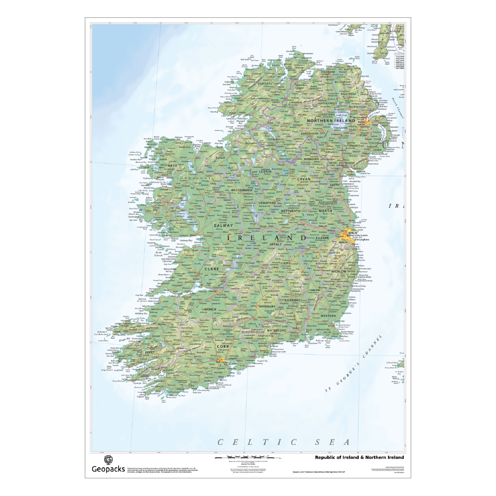 Physical Map of Ireland Wall Map – Map Marketing