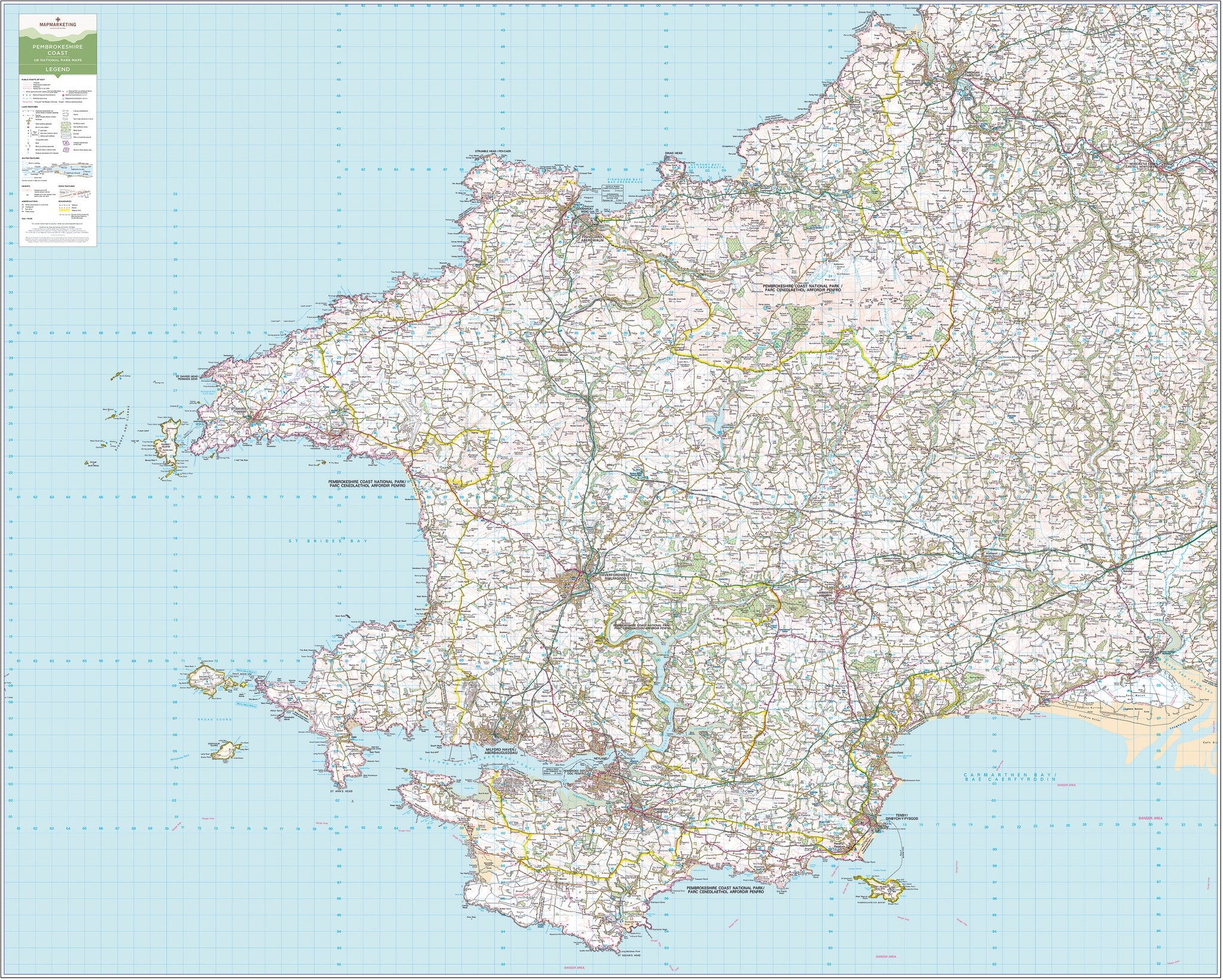 Pembrokeshire National Park Wall Map | Milford Haven, Newport ...