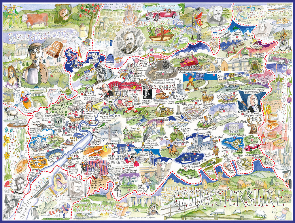 Map of Gloucestershire - Tim Bulmer - 300 Piece Wooden Jigsaw Puzzle ...