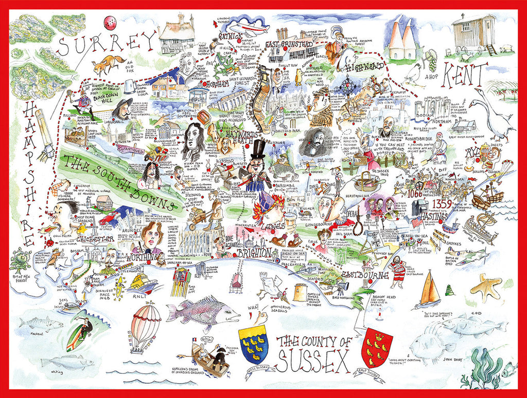Map of Sussex - Tim Bulmer - 300 Piece Wooden Jigsaw Puzzle – Map Marketing