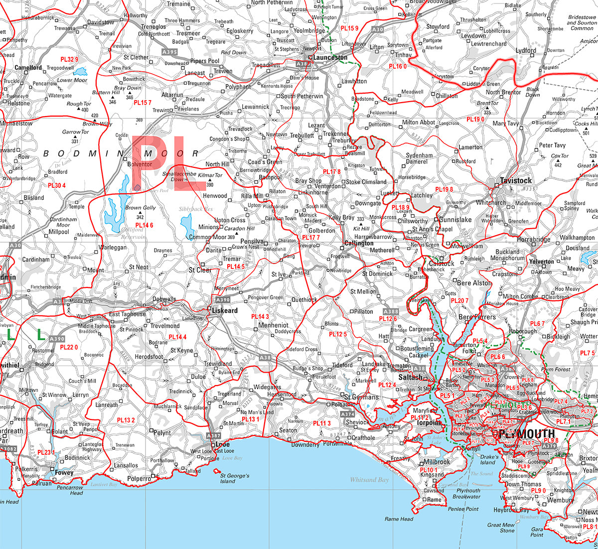 Cornwall and Scilly Isles Postcode Wall Map - Sector Map 1 – Map Marketing