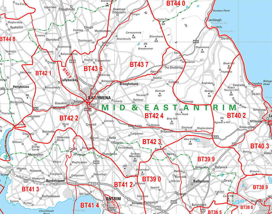 Northern Ireland (Belfast) Postcode Wall Map - Sector Map 36 – Map ...