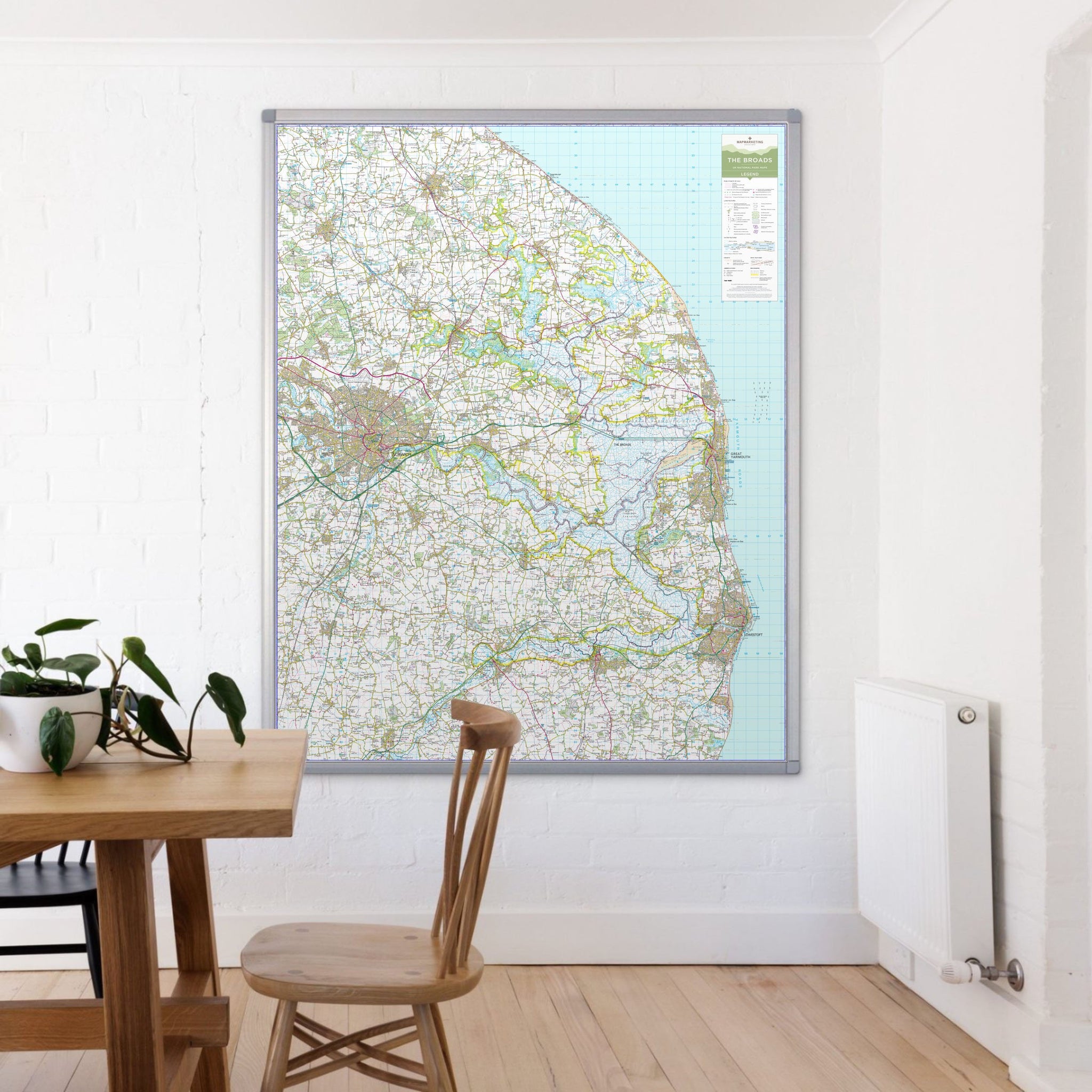 Norfolk Broads National Park Wall Map | Norwich, Gt Yarmouth, Lowestoft ...