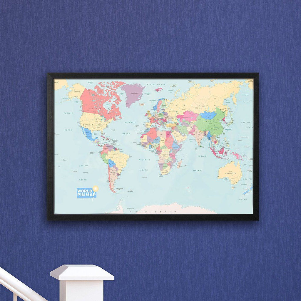 World Map Pinboard | Framed Map Pinboard – Map Marketing