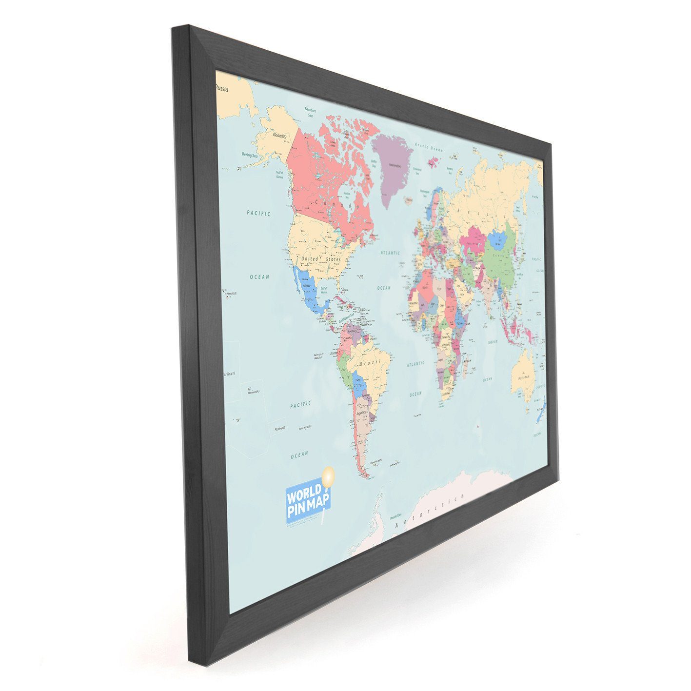 World Map Pinboard | Framed Map Pinboard – Map Marketing
