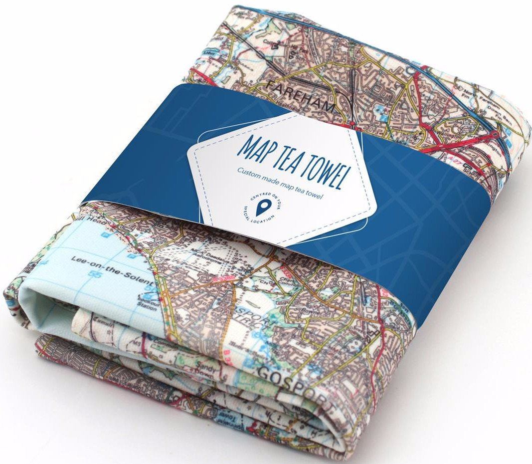 Personalised Cotton Map Tea Towel with your Address at the centre – Map ...