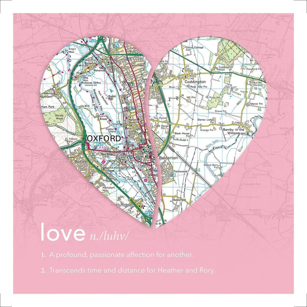 Joined Map Heart – Personalised Dictionary Definition Map Art - Love ...