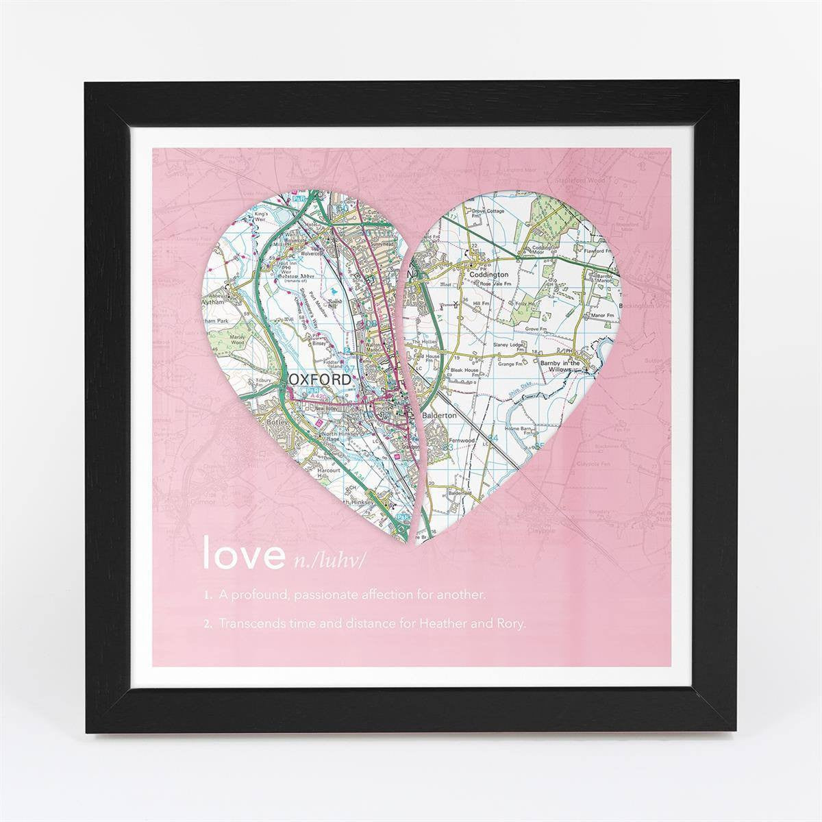 Joined Map Heart – Personalised Dictionary Definition Map Art - Love ...