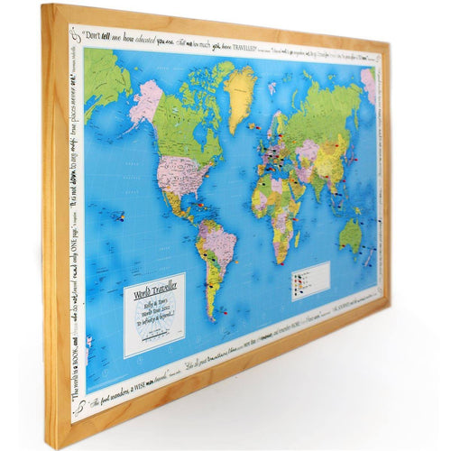 World Map Pinboard | Framed Map Pinboard – Map Marketing