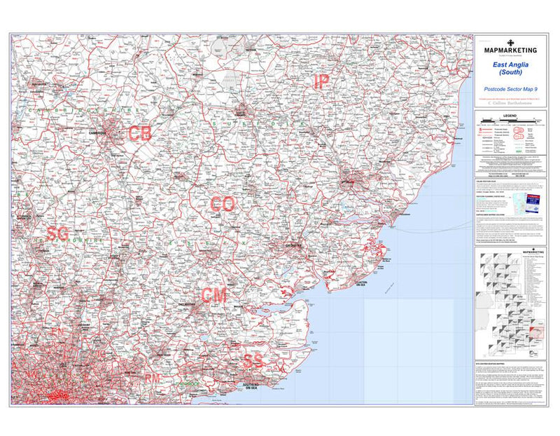 East Anglia (South) Postcode Wall Map - Sector Map 9 – Map Marketing