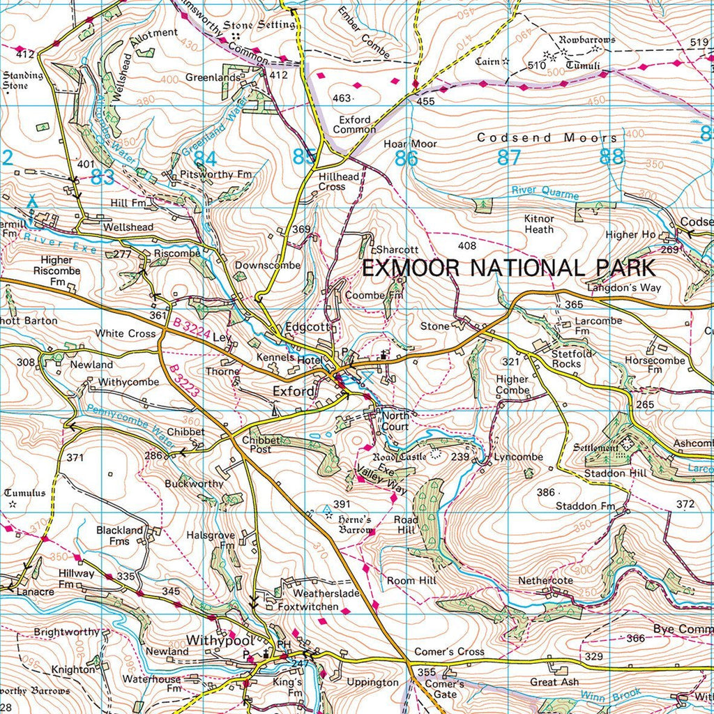 Exmoor National Park Wall Map | Tiverton, Minehead, Dulverton, Lynton ...