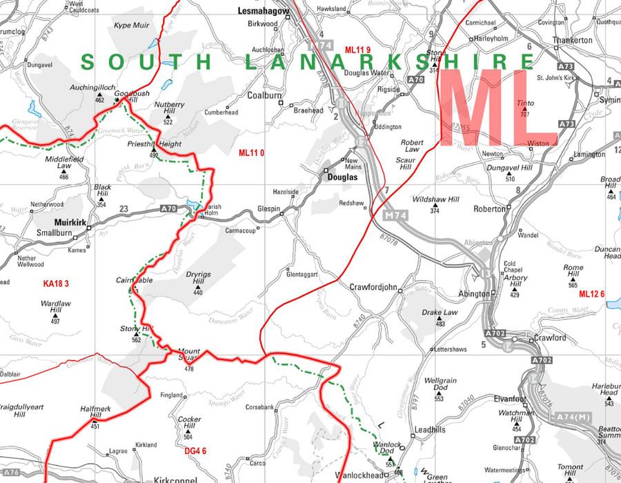 Postcode Wall Map Glasgow, Aberfoyle, Carronbridge, Carnwath, Kilberry ...