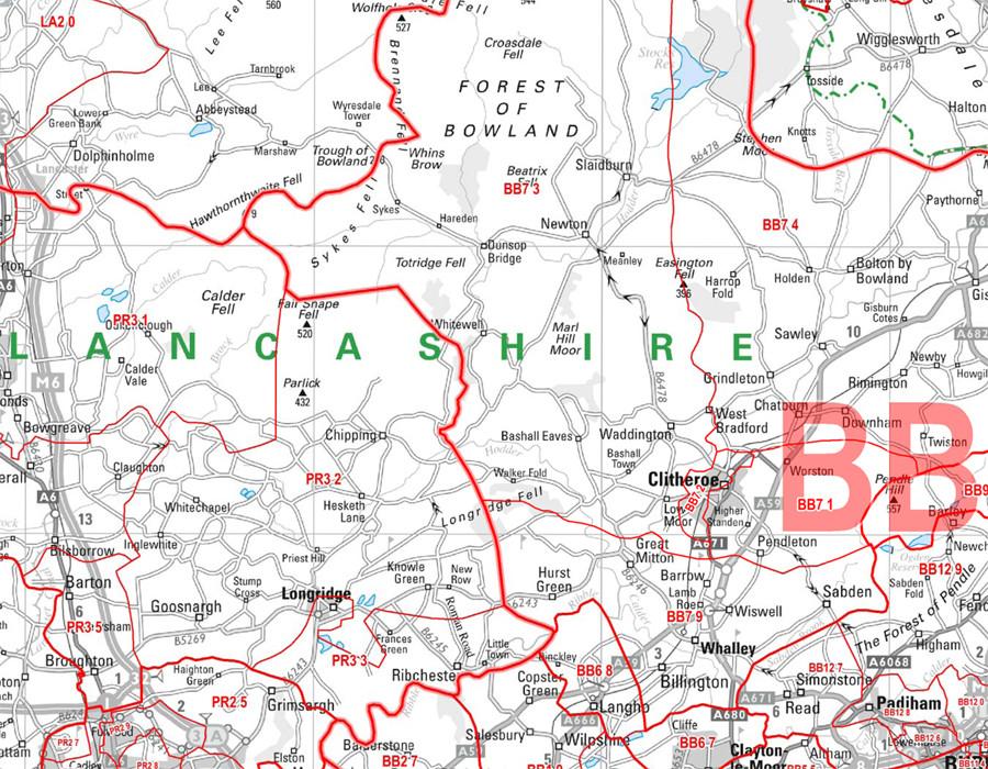 Lancashire and The Isle of Man Postcode Wall Map - Sector Map 19 – Map ...