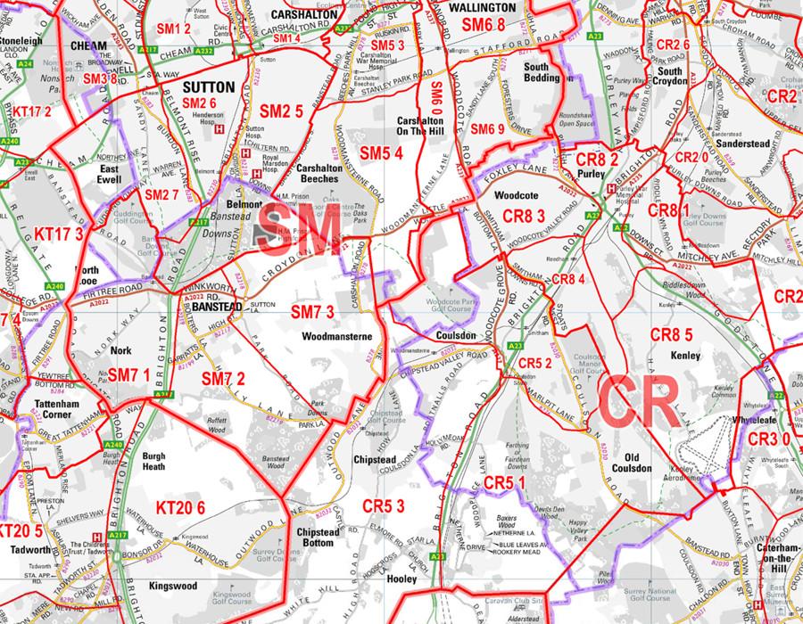 London and the M25 Postcode Wall Map - Sector Map 8 – Map Marketing