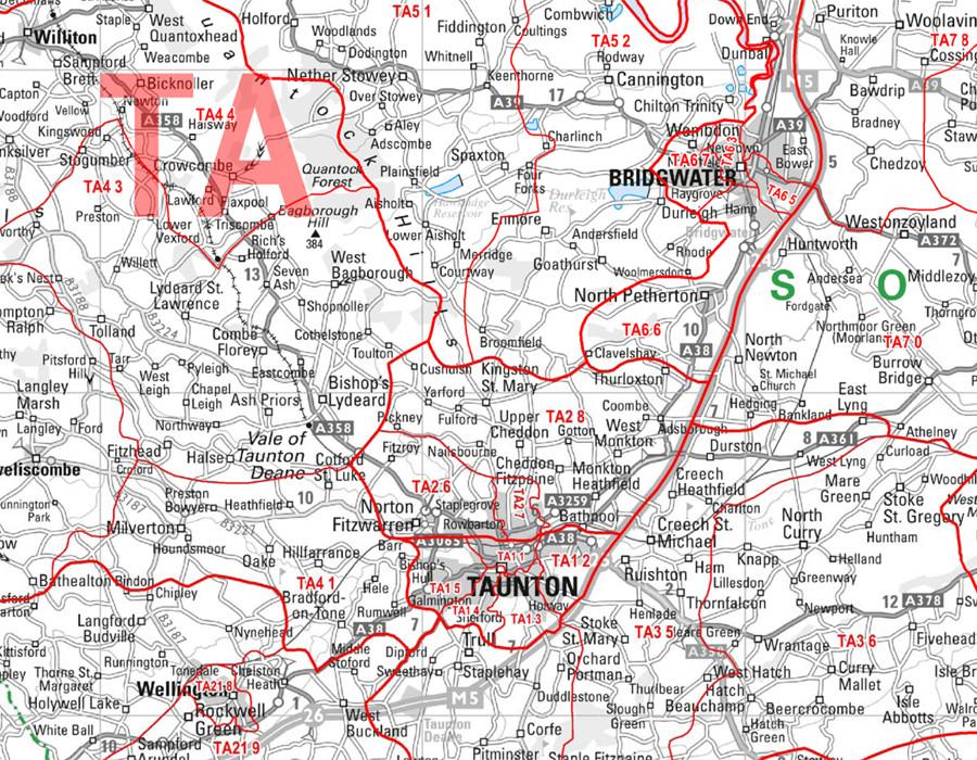 North Devon Postcode Map - Torquay, Taunton, Weston, Ilminster – Map ...
