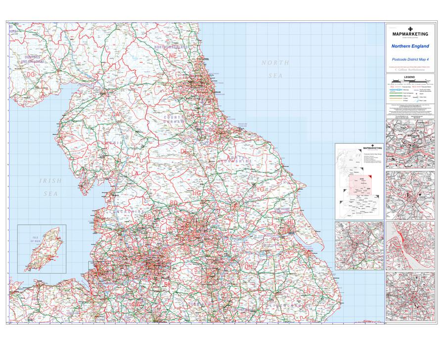 Northern England Newcastle, Leeds, Manchester & Liverpool Postcode Map ...