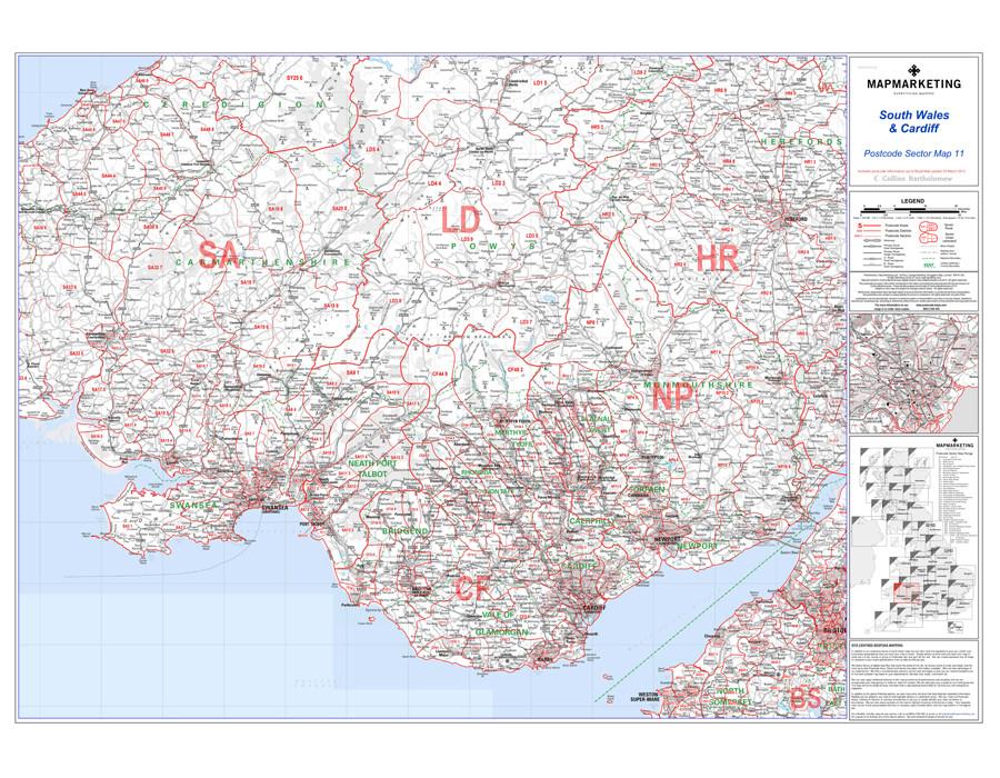 South Wales (Cardiff) Postcode Wall Map - Sector Map 11 – Map Marketing