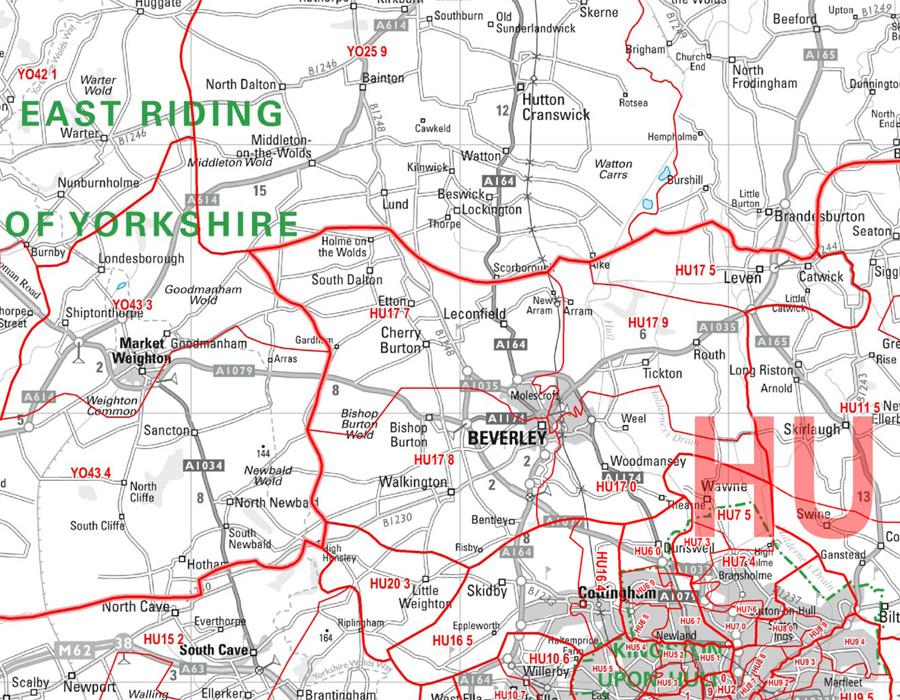 Yorkshire and the East Riding (Leeds / Bradford) Postcode Wall Map ...